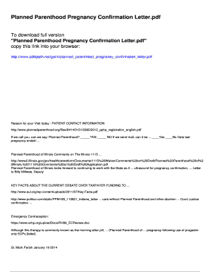 Fillable Online Planned Parenthood Pregnancy Confirmation Letter Fax ...