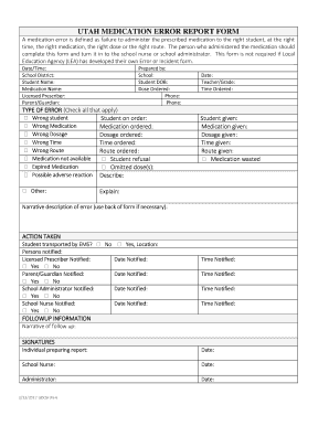 Fillable Online UTAH MEDICATION ERROR REPORT FORM Fax Email Print ...