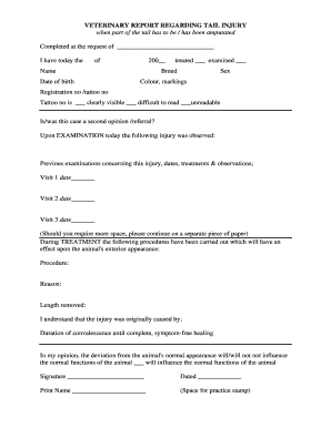 Fillable Online VETERINARY REPORT REGARDING TAIL INJURY Fax Email Print ...