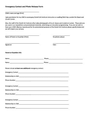 Fillable Online Emergency Contact and Photo Release Form Fax Email ...