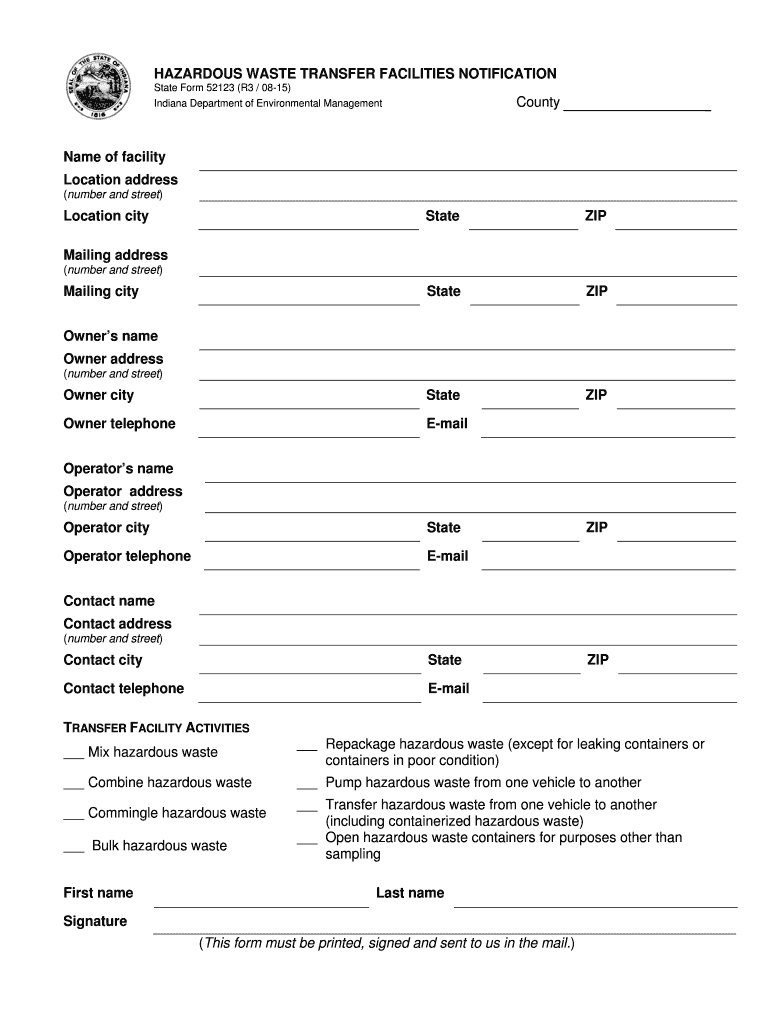 Fillable Online HAZARDOUS WASTE TRANSFER FACILITIES NOTIFICATION Fax ...