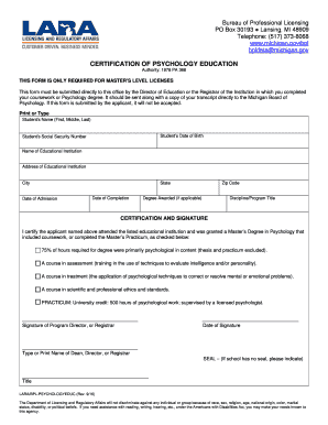 Fillable Online CERTIFICATION OF PSYCHOLOGY EDUCATION Fax Email Print ...
