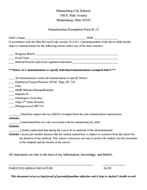 Fillable Online Immunization Exemption Form K-12 Fax Email Print - pdfFiller
