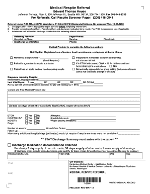 Fillable Online Medical Respite Referral Fax Email Print - pdfFiller