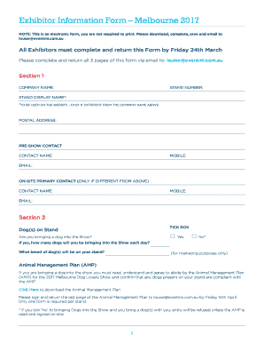Fillable Online Exhibitor Information Form Melbourne 2017 Fax Email ...