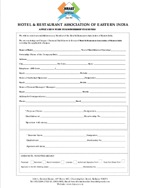 Fillable Online APPLICATION FORM FOR MEMBERSHIP FOR HOTELS Fax Email ...