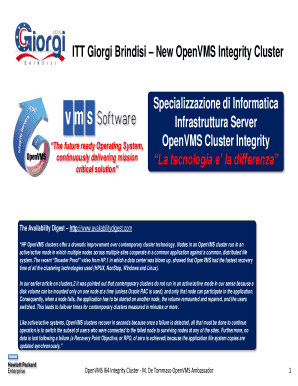 Fillable Online ITT Giorgi Brindisi New OpenVMS Integrity Cluster Fax ...