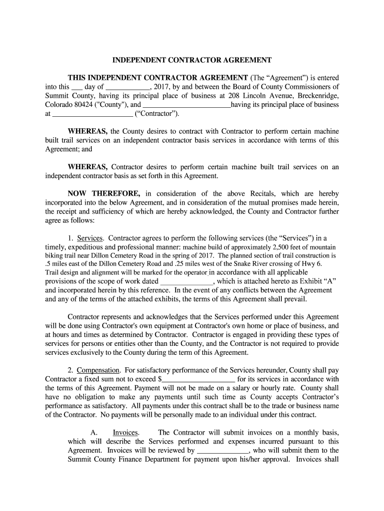 Fillable Online THIS INDEPENDENT CONTRACTOR AGREEMENT (The Agreement ...