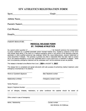 Fillable Online STV ATHLETICS REGISTRATION FORM Fax Email Print - pdfFiller