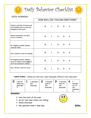 Fillable Online Daily Behavior Checklist Fax Email Print - pdfFiller