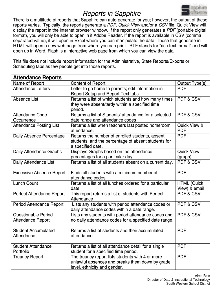 Fillable Online Reports in Sapphire Fax Email Print - pdfFiller
