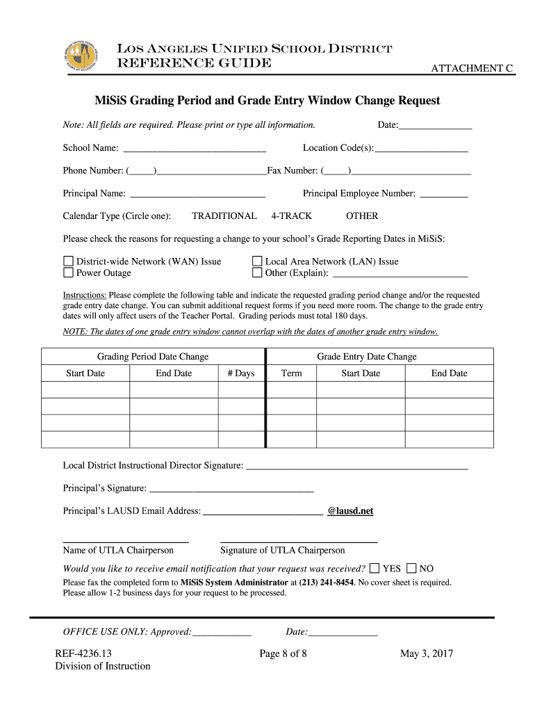 Fillable Online MiSiS Grading Period and Grade Entry Window Change ...