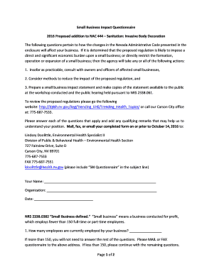 Fillable Online Small Business Impact Questionnaire Fax Email Print ...