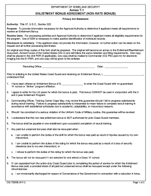 Fillable Online ENLISTMENT BONUS AGREEMENT (NON-RATE BONUS) Fax Email ...