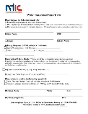Fillable Online Prolia (denosumab) Order Form Fax Email Print - pdfFiller