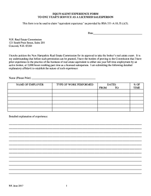 Fillable Online EQUIVALENT EXPERIENCE FORM Fax Email Print - pdfFiller