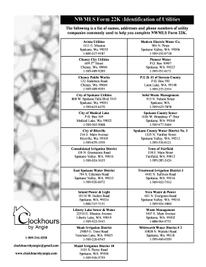 Fillable Online NWMLS Form 22K :Identification of Utilities Fax Email ...