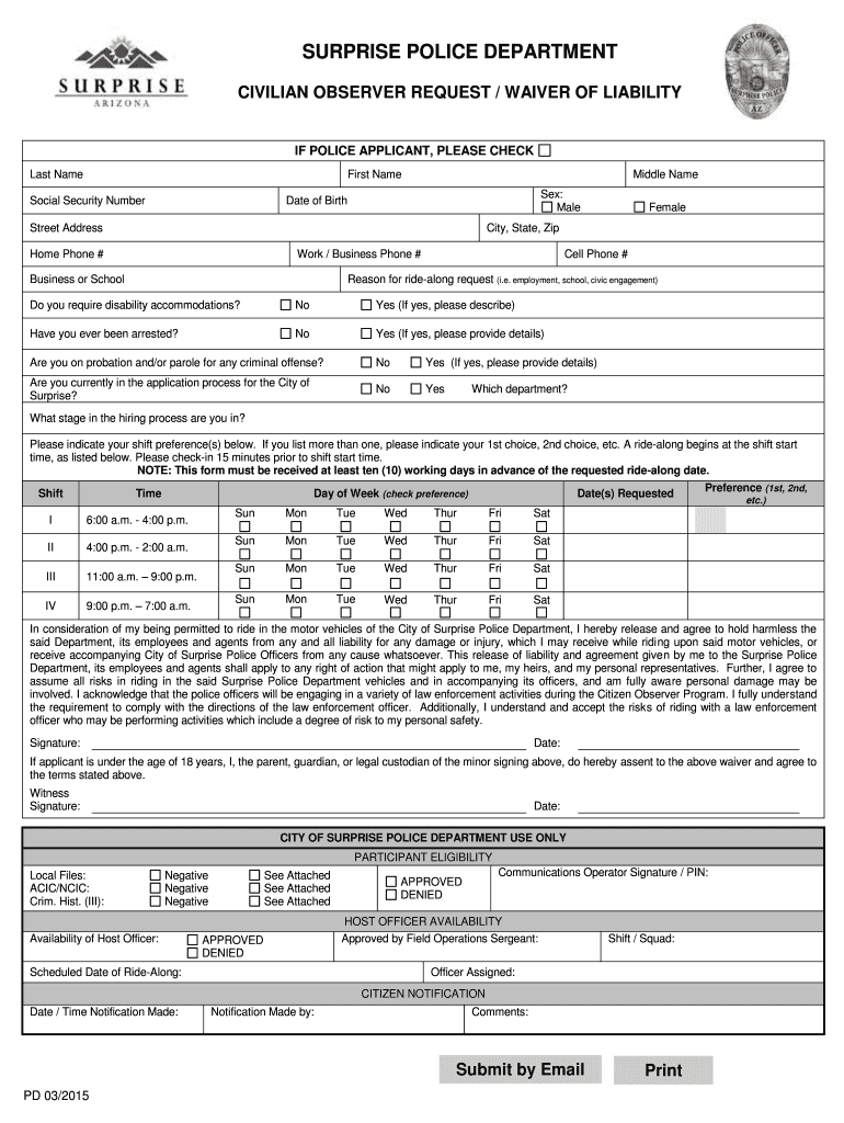 Fillable Online CIVILIAN OBSERVER REQUEST / WAIVER OF LIABILITY Fax ...