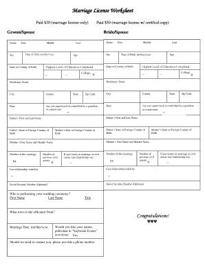 Fillable Online Marriage License Worksheet Fax Email Print - pdfFiller