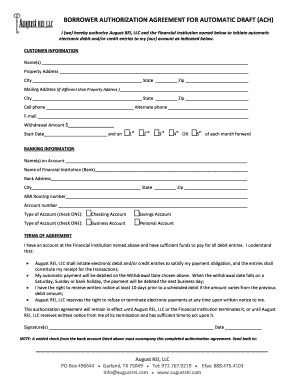 Fillable Online BORROWER AUTHORIZATION AGREEMENT FOR AUTOMATIC DRAFT ...