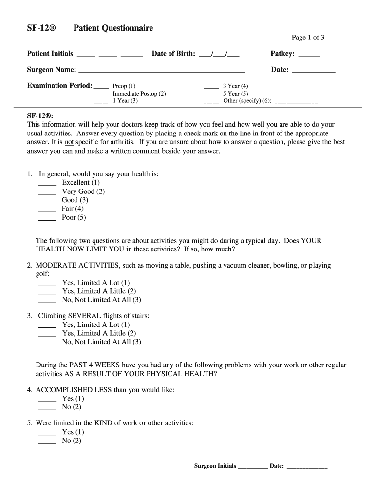 Fillable Online SF-12 Fax Email Print - pdfFiller