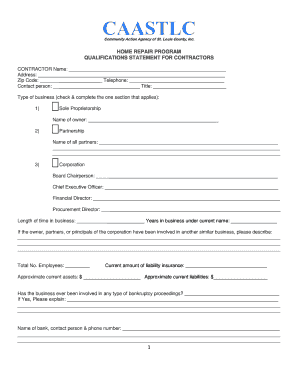 Fillable Online QUALIFICATIONS STATEMENT FOR CONTRACTORS Fax Email Print - pdfFiller