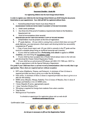 Fillable Online Document Checklist Grade 9th Fax Email Print - pdfFiller