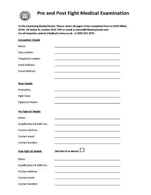 Fillable Online Pre and Post Fight Medical Examination Fax Email Print ...