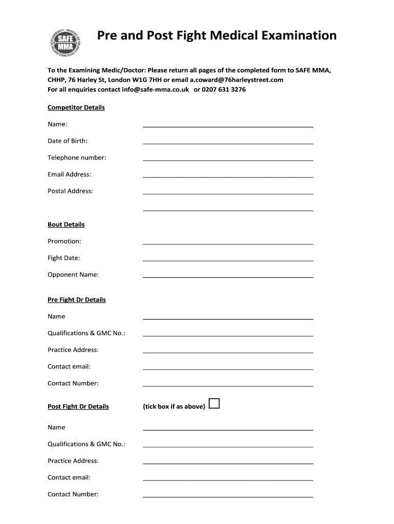 Fillable Online Pre and Post Fight Medical Examination Fax Email Print ...
