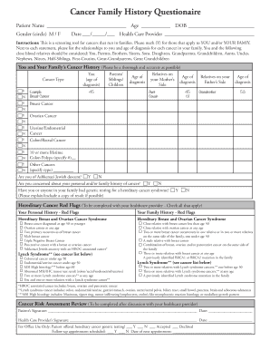 Fillable Online Cancer Family History Questionaire Fax Email Print ...