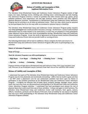 Fillable Online The Salvation Army Wonderland Camp and Conference ...