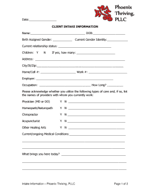 Fillable Online Birth Assigned Gender: Current Gender Identity: Fax ...