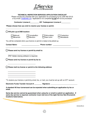 Fillable Online TECHNICAL INSPECTION SERVICES APPLICATION CHECKLIST Fax ...