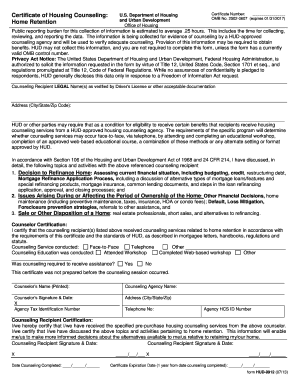 Fillable Online portal hud Certificate of Housing Counseling: Fax Email ...