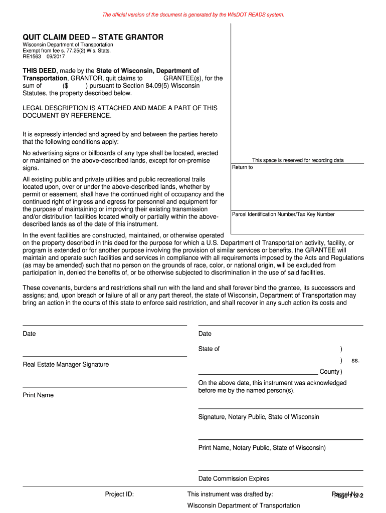 Fillable Online QUIT CLAIM DEED STATE GRANTOR Fax Email Print - pdfFiller