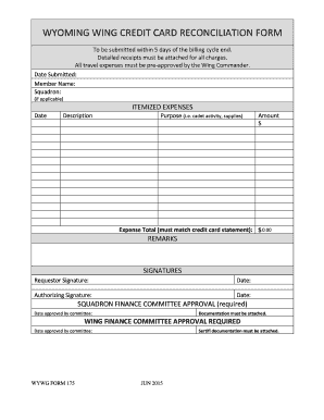 Fillable Online WYOMING WING CREDIT CARD RECONCILIATION FORM Fax Email ...