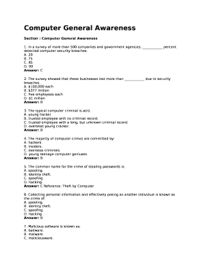 Fillable Online Computer General Awareness Fax Email Print - pdfFiller
