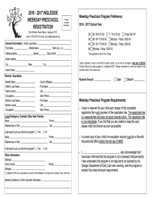 Fillable Online Weekday Preschool Program Preference Fax Email Print ...