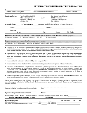 Fillable Online AUTHORIZATION TO DISCLOSE PATIENT INFORMATION Fax Email ...