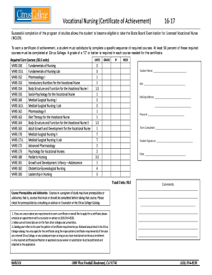 Fillable Online Vocational Nursing (Certificate of Achievement) Fax ...