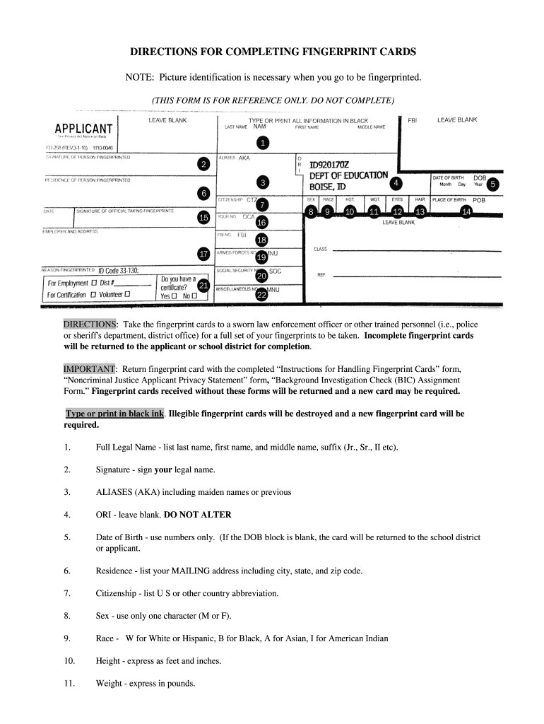 Fillable Online DIRECTIONS FOR COMPLETING FINGERPRINT CARDS Fax Email ...