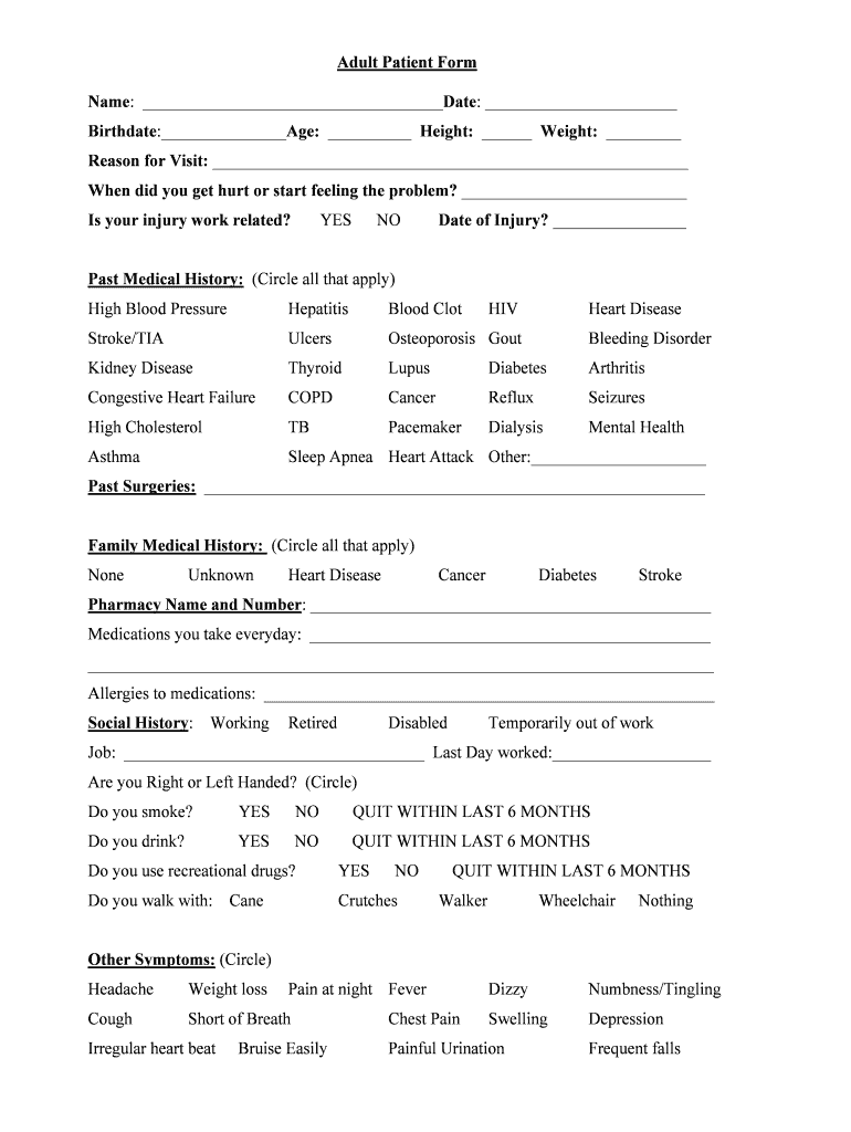 Fillable Online Birthdate:Age: Height: Weight: Fax Email Print - pdfFiller