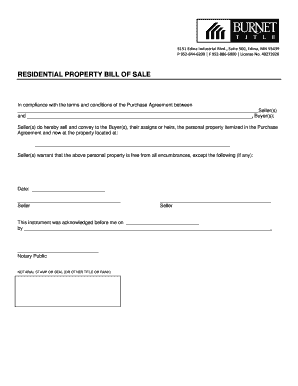 Fillable Online RESIDENTIAL PROPERTY BILL OF SALE Fax Email Print ...