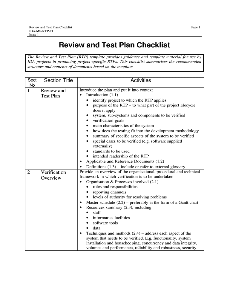 Fillable Online Review and Test Plan Checklist Fax Email Print - pdfFiller