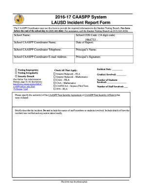 Fillable Online LAUSD Incident Report Form Fax Email Print - pdfFiller