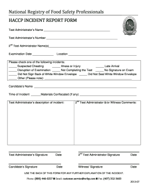 Fillable Online HACCP INCIDENT REPORT FORM Fax Email Print - pdfFiller