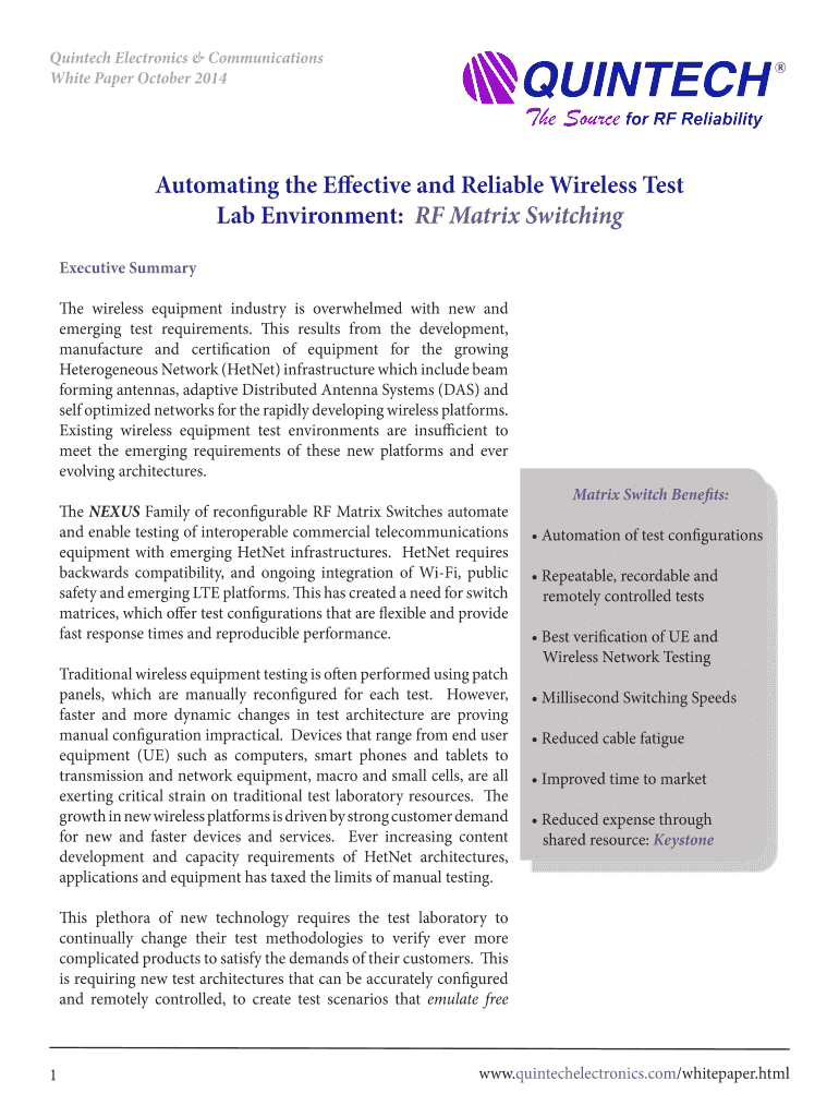 Fillable Online Quintech Electronics & Communications Fax Email Print - pdfFiller