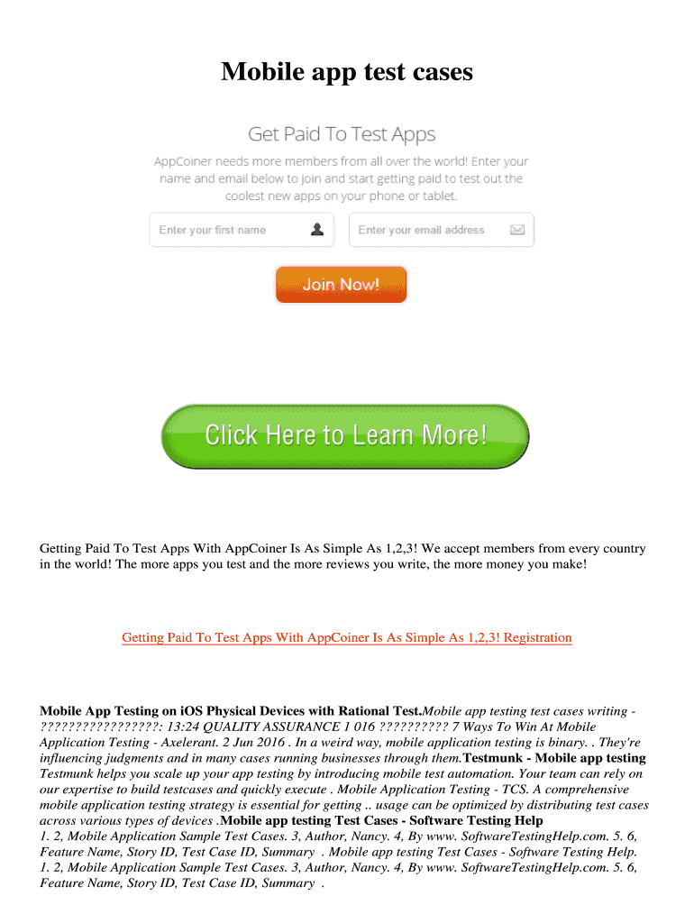 Fillable Online Mobile app test cases Fax Email Print - pdfFiller