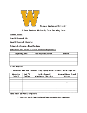 Fillable Online School System: Make-Up Time Tracking Form Fax Email ...