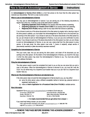 Fillable Online Instructions Acknowledgement of Service (Family Law ...